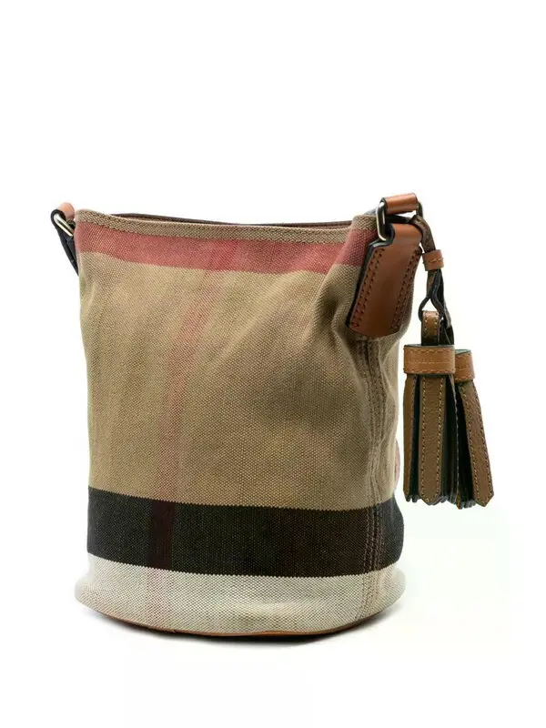 Burberry Mini Mega Check Ashby Tassel Bucket Bag - Brown