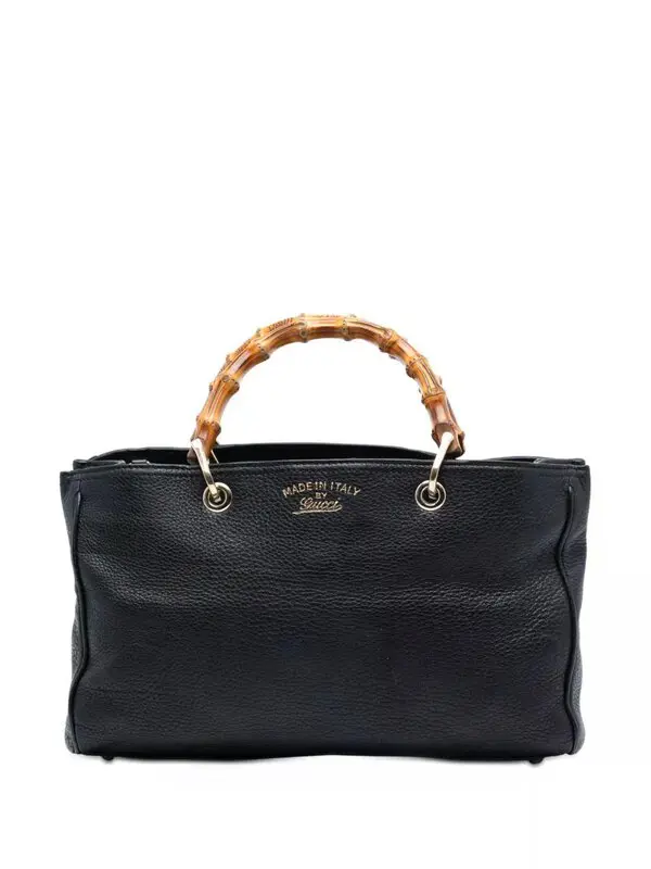 Gucci Medium Calfskin Bamboo Shopper Satchel - Black