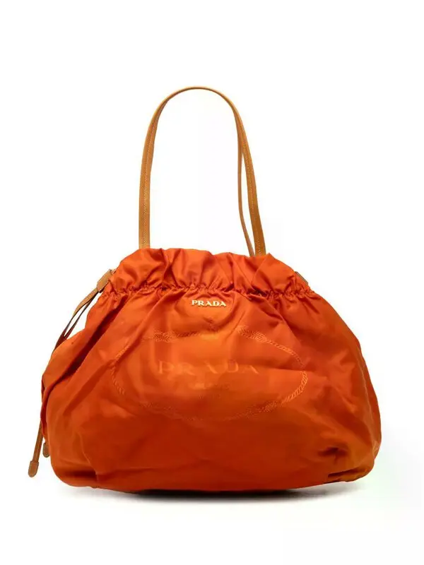 Prada 2013-2025 Tessuto Logo Drawstring Tote Bag - Orange