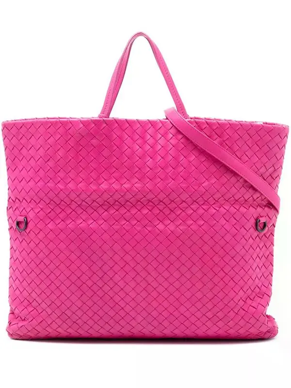 Bottega Veneta 2012-2026 Nappa Intrecciato Fold Over Tote Satchel - Pink