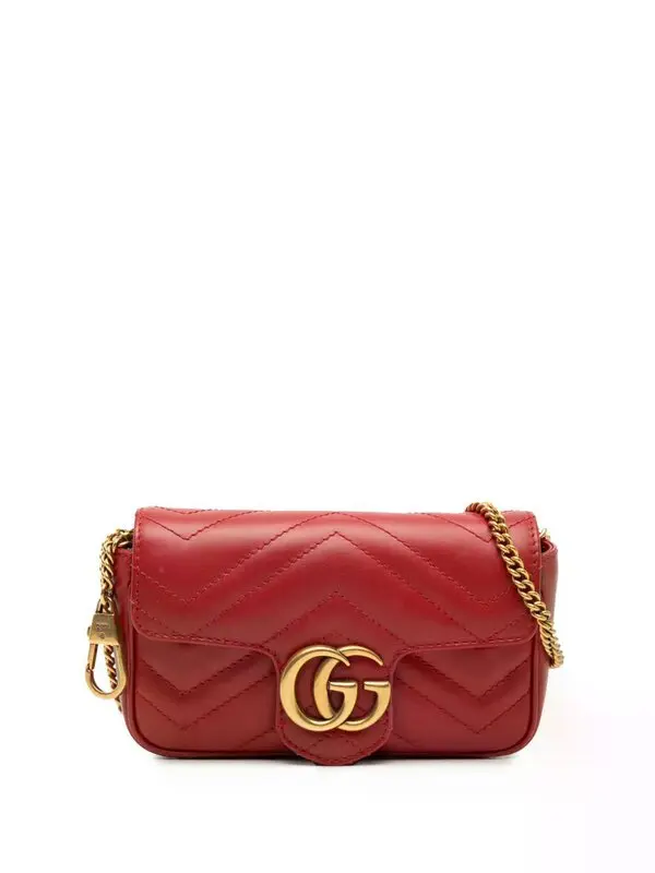 Gucci 2016-2026 Mini Gg Marmont Matelasse Leather Flap Crossbody Bag - Red