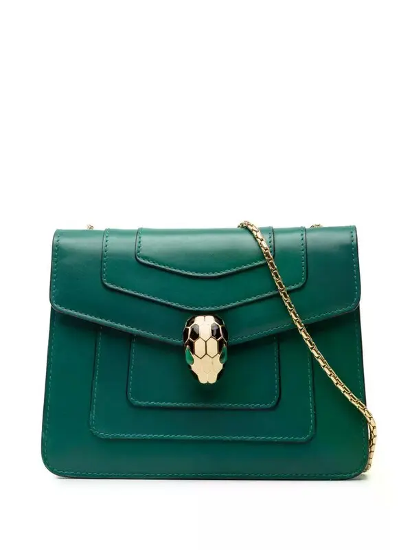 BVLGARI 2018 Small Leather Square Serpenti Forever Chain Crossbody Bag - Green