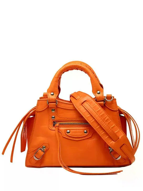 Balenciaga 2020 Mini Croc Embossed Calfskin Neo Classic City Satchel - Orange