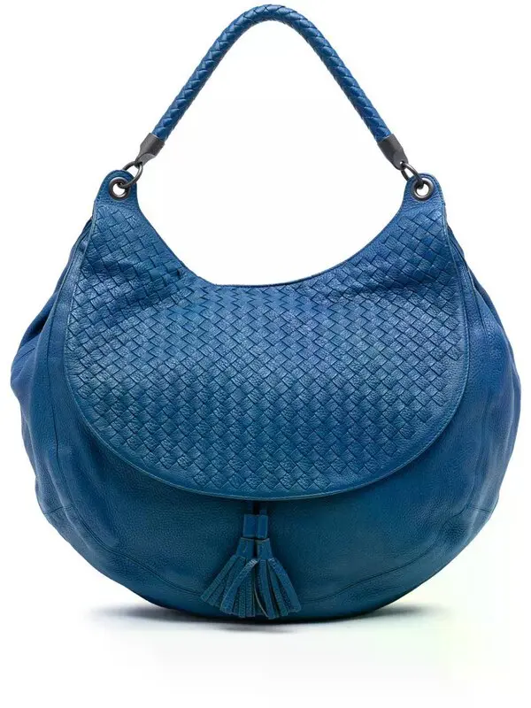 Bottega Veneta 2012-2025 Large Washed Cervo Intrecciato Hobo Bag - Blue