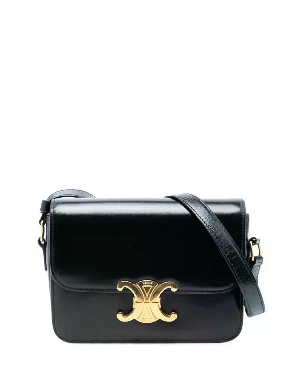 Celine 2020 Teen Shiny Calfskin Triomphe Crossbody Bag - Black