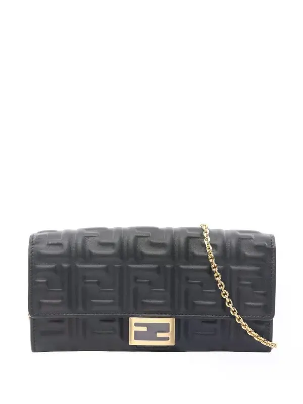 Fendi Zucca Embossed Nappa Continental Wallet With Chain - Black