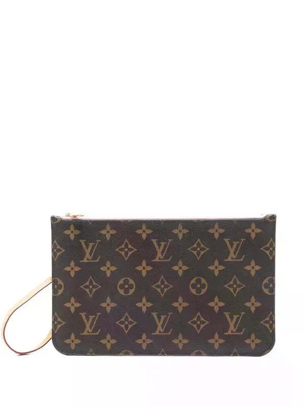 LOUIS VUITTON 2016 Monogram Neverfull Pouch Clutch Bag - Brown