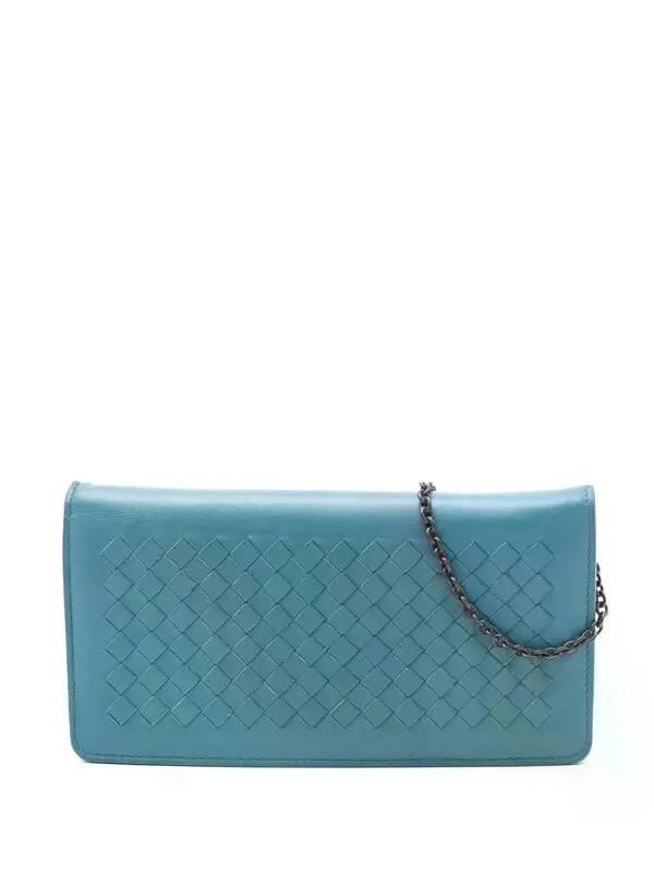 Bottega Veneta 2012-2026 Nappa Intrecciato Continental Wallet On Chain Crossbody Bag - Blue