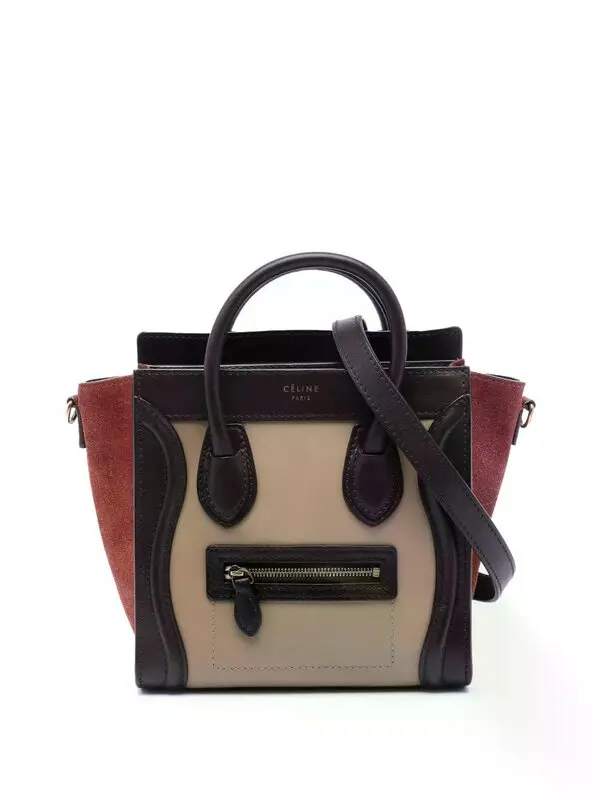 Celine 2012 Nano Tricolor Calfskin And Suede Luggage Tote Satchel - Brown