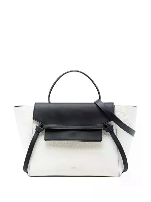 Celine 2015 Mini Bicolor Grained Calfskin Belt Bag Satchel - Black