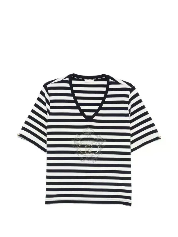 Liu Jo Striped Embellished V-neck T-shirt - Blue
