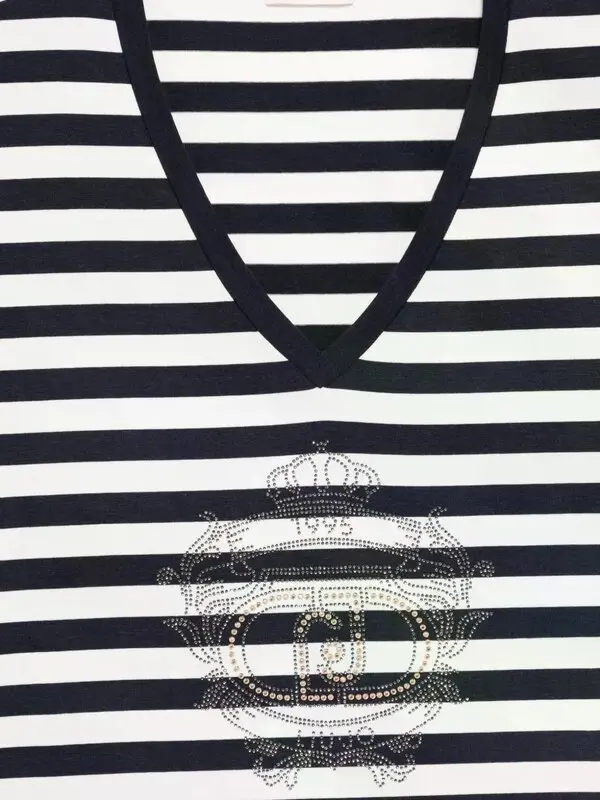 Liu Jo Striped Embellished V-neck T-shirt - Blue