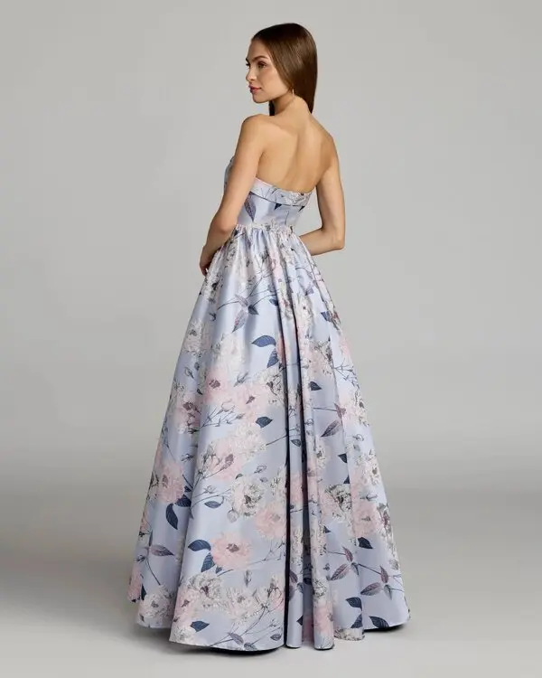 Mac Duggal Strapless Floral Brocade Gown