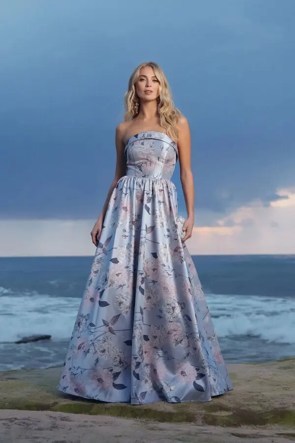 Mac Duggal Strapless Floral Brocade Gown