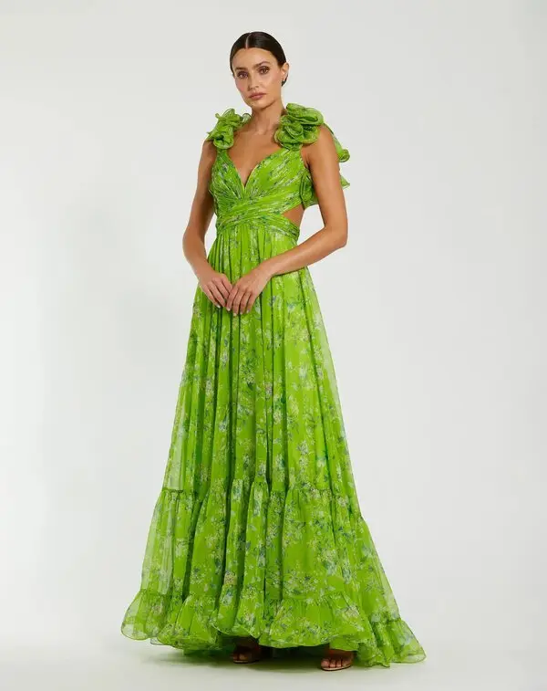 Mac Duggal Floral Cut-out Chiffon Gown - Green