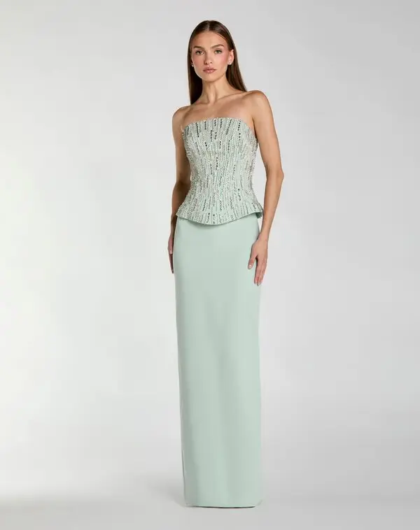 Mac Duggal Green Embellished Crepe Strapless Column Gown - Mint