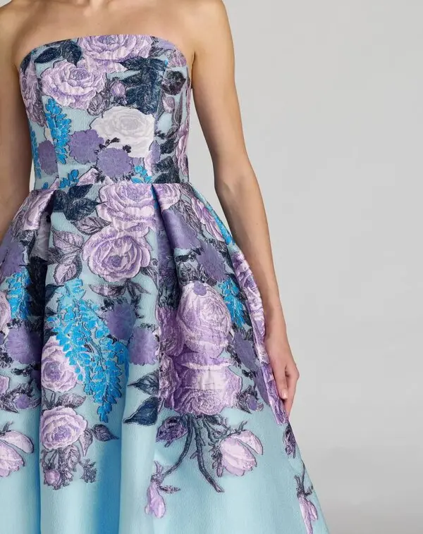 green emerald velvet dress Mac Duggal Floral Embroidered Ruffle Detail Midi Dress