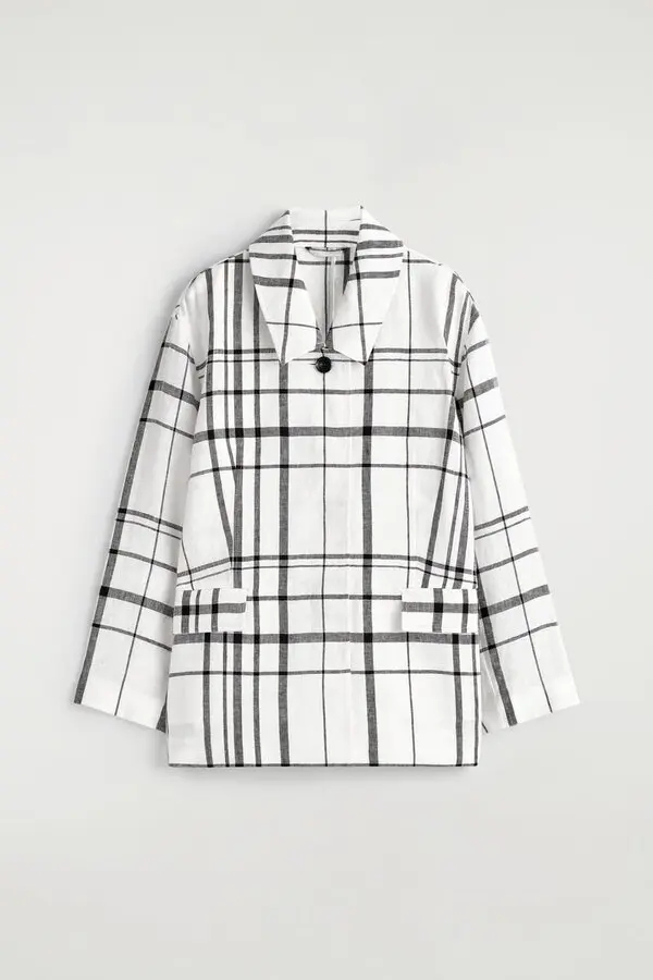 Cos Checked Linen Blazer - White