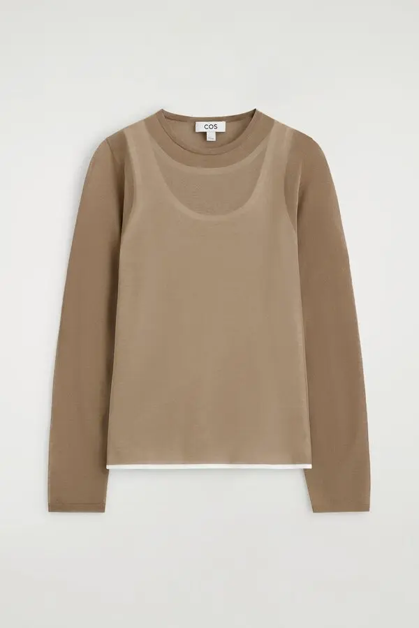Cos Layered Knit Long-sleved Top - Brown