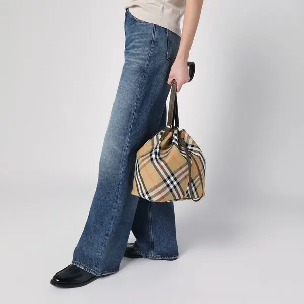 Burberry Medium Check Pattern Bucket Bag - Beige