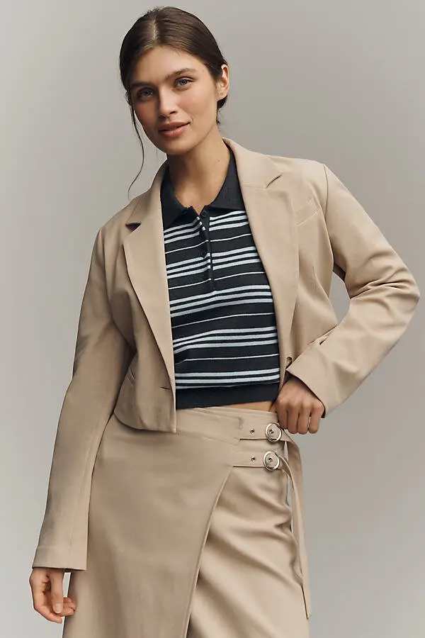 Maeve Cropped Boxy Blazer Jacket - Caramel Latte