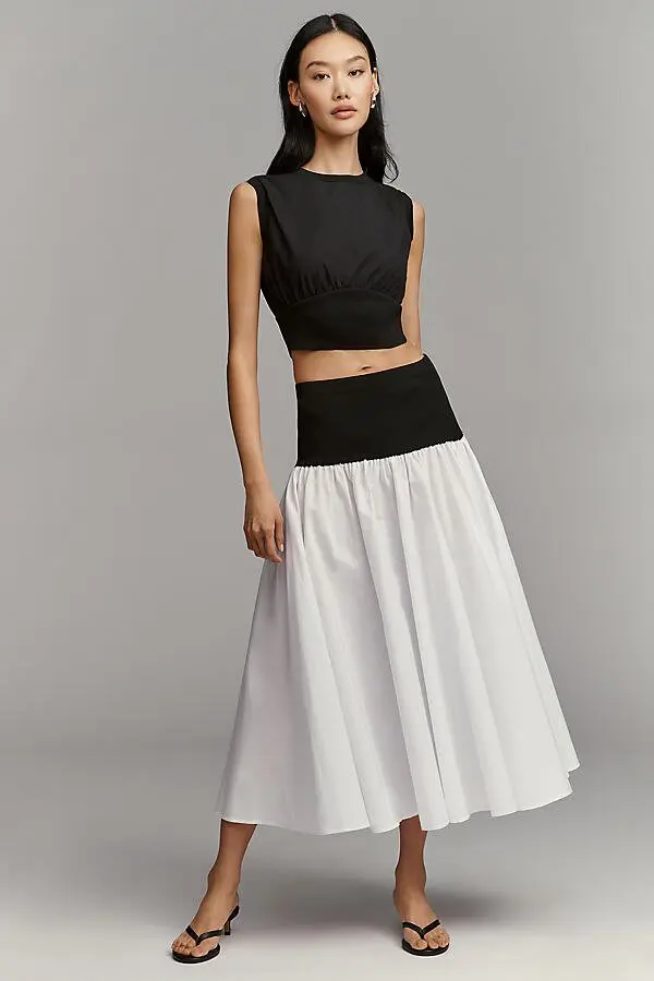 Anthropologie Cotton Twofer Drop-waist Midi Skirt
