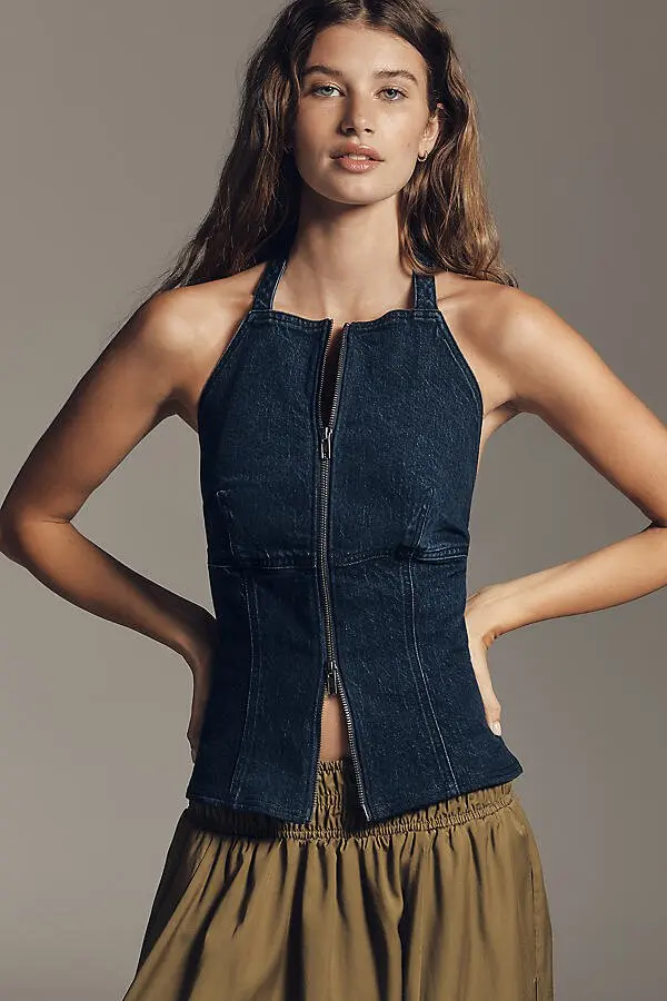 PILCRO Sleeveless Zip-front Denim Top