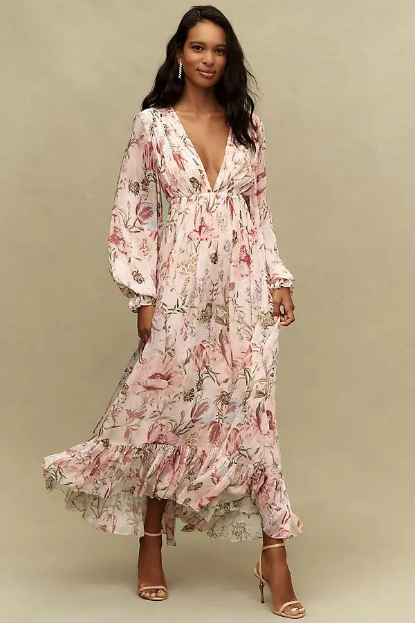 Hemant & Nandita High-low Plunge Maxi Dress