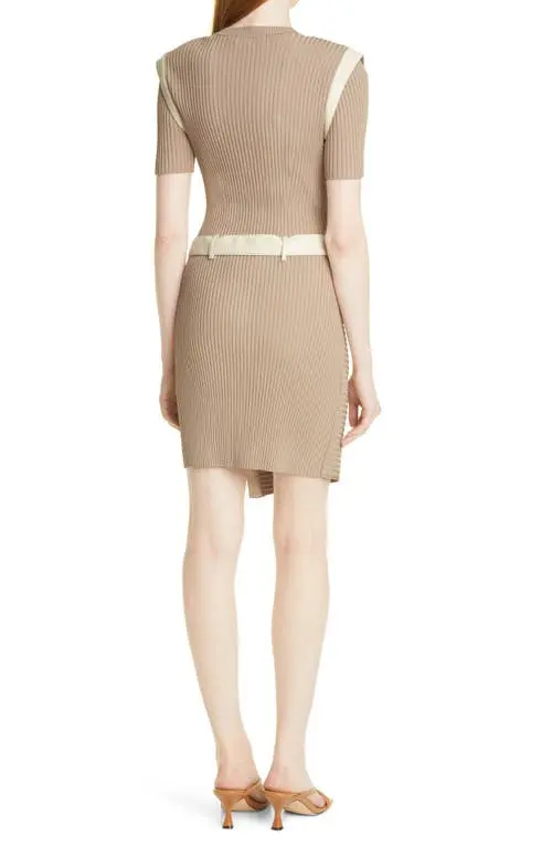 Simkhai Jonathan Hardin Compact Ribbed Belted Short Sleeve Dress