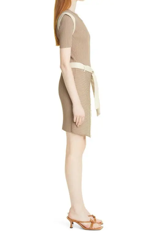 Simkhai Jonathan Hardin Compact Ribbed Belted Short Sleeve Dress