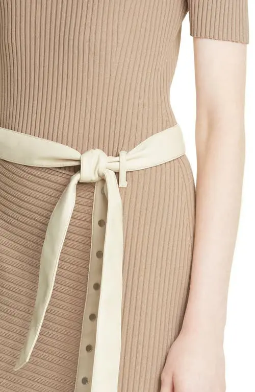 Simkhai Jonathan Hardin Compact Ribbed Belted Short Sleeve Dress