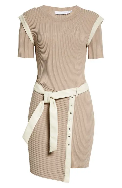 Simkhai Jonathan Hardin Compact Ribbed Belted Short Sleeve Dress