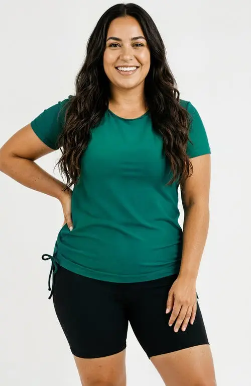 CALYPSA Short Sleeve Swim Top And Mid-thigh Swim Shorts Set - Dark Jade