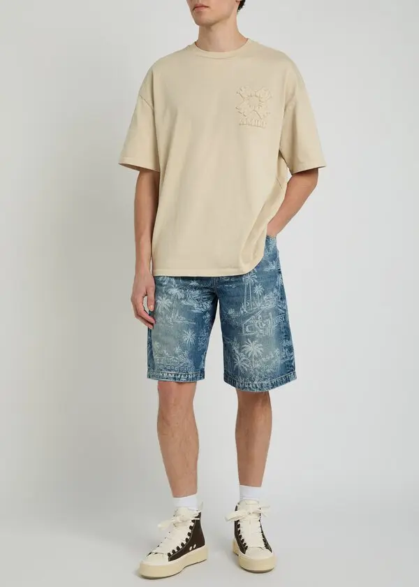 Amiri Palm Printed Denim Shorts - Indigo