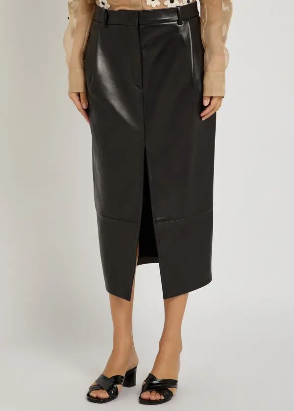 Khaite Anden Leather Midi Skirt - Black