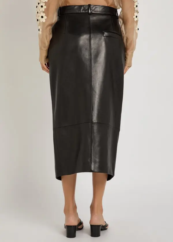 Khaite Anden Leather Midi Skirt - Black