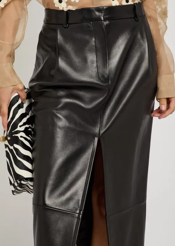Khaite Anden Leather Midi Skirt - Black