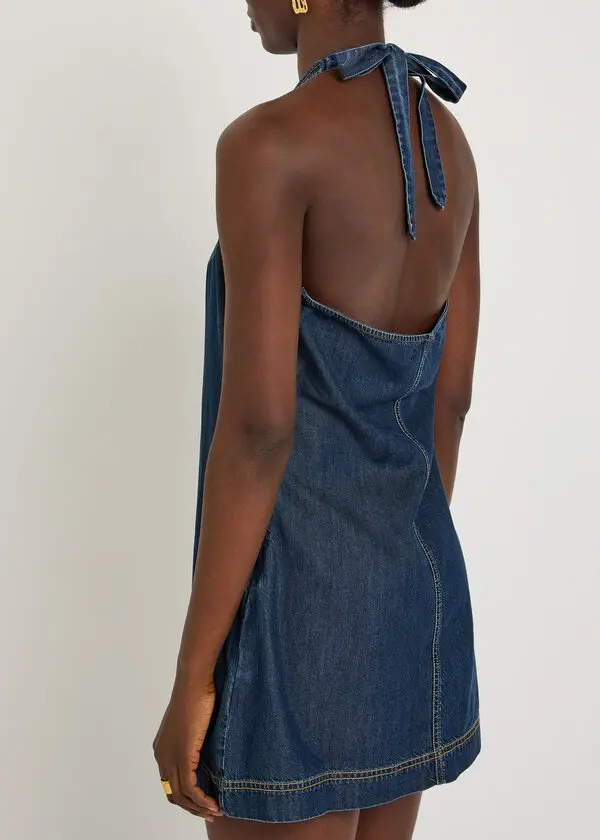 Good American Halterneck Denim Mini Dress - Navy