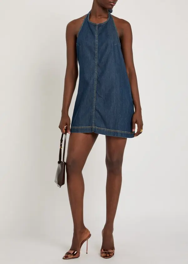 Good American Halterneck Denim Mini Dress - Navy