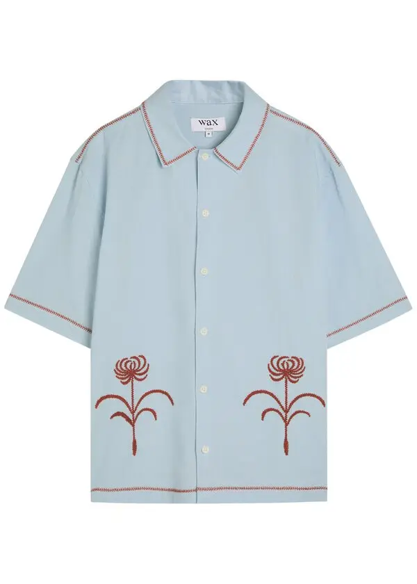 WAX LONDON Keats Embroidered Cotton And Linen-blend Shirt - Blue