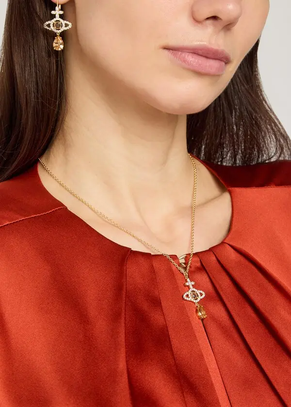 VIVIENNE WESTWOOD Olympia Pavé Drop Pendant Necklace