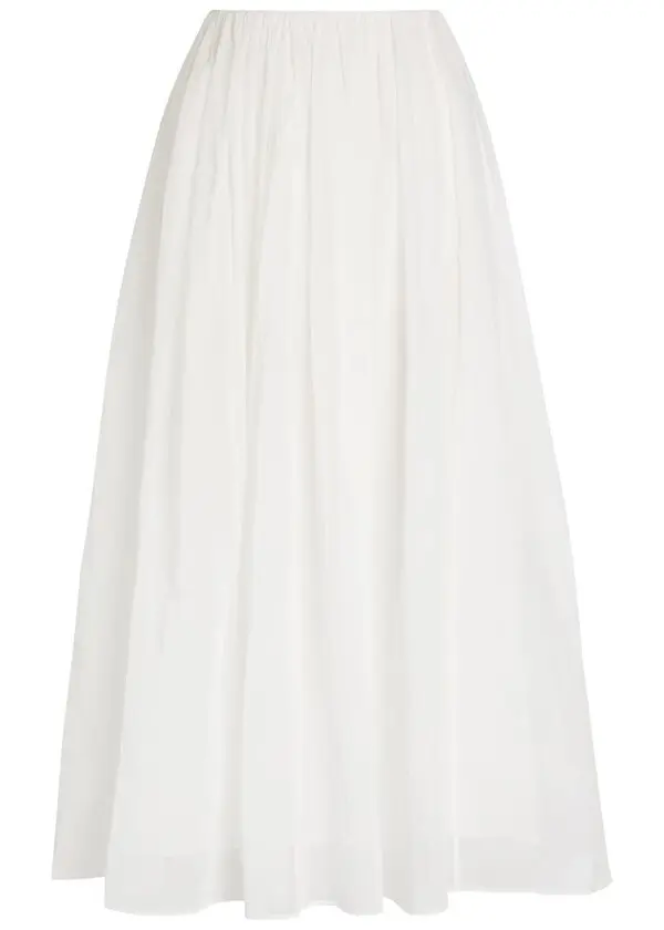 Brunello Cucinelli Gathered Cotton Midi Skirt - White