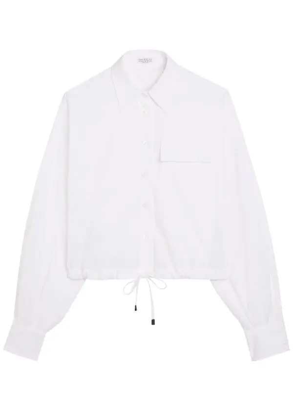 Brunello Cucinelli Drawstring Cotton-poplin Shirt - White