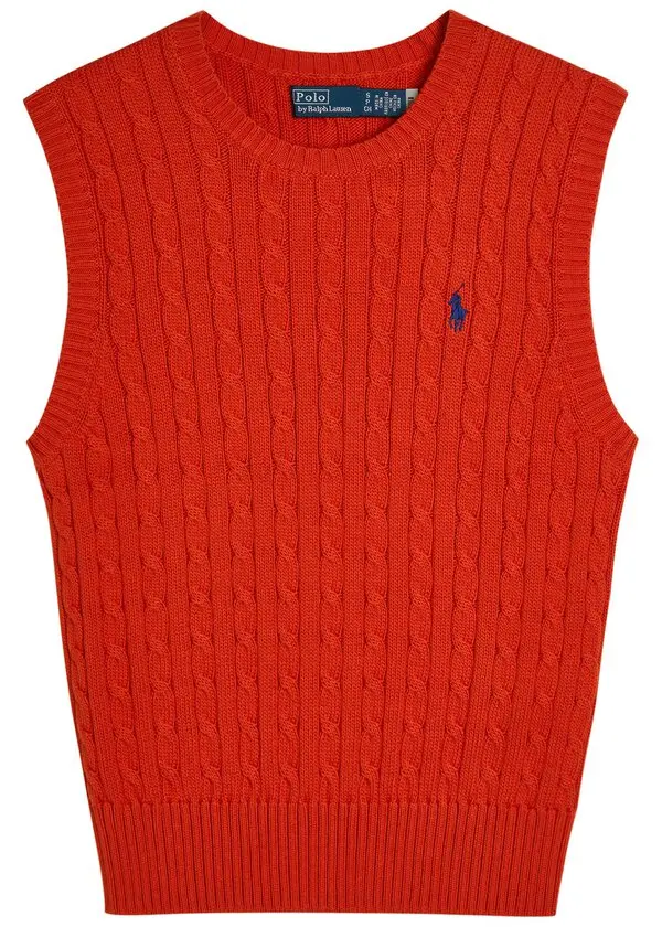 Polo Ralph Lauren Logo-embroidered Cable-knit Cotton Vest - Orange
