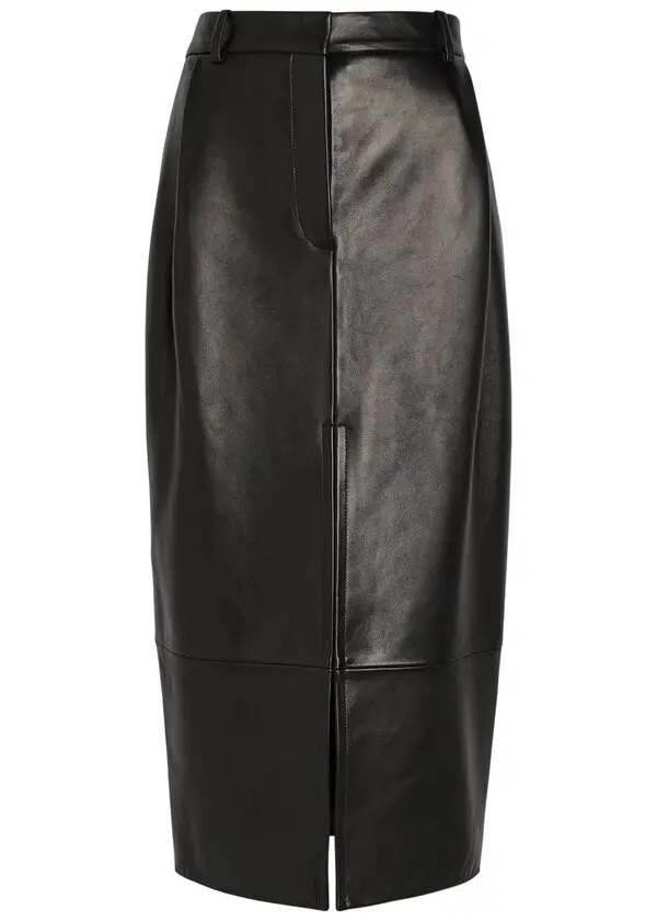 Khaite Anden Leather Midi Skirt - Black