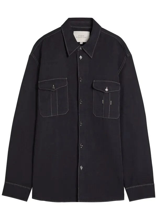 Studio Nicholson Louro Cotton And Linen-blend Shirt - Black