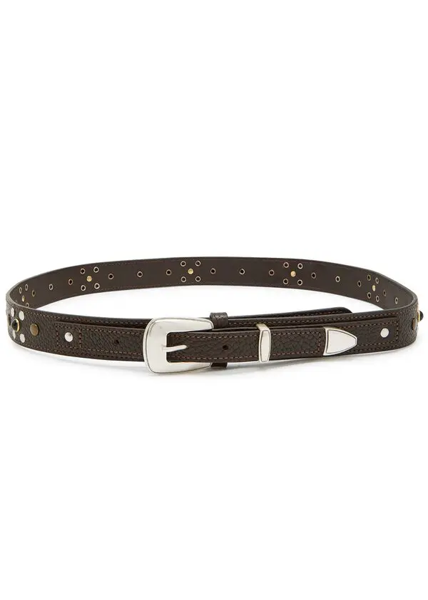 LEMAIRE Western Studded Grained Leather Belt - Brown
