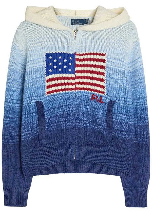 Polo Ralph Lauren Hooded Intarsia Cotton Jumper - Navy