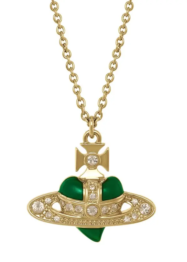 VIVIENNE WESTWOOD New Diamante Heart Necklace - Green