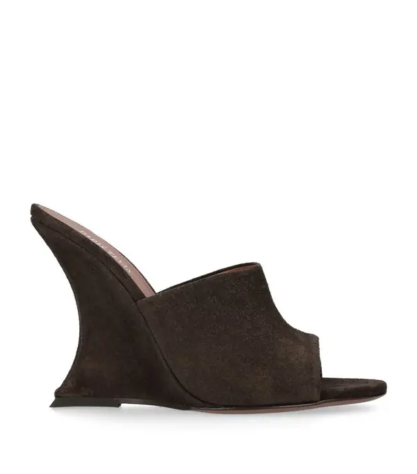 Paris Texas Suede Nina Wedge Mules 105 - Brown